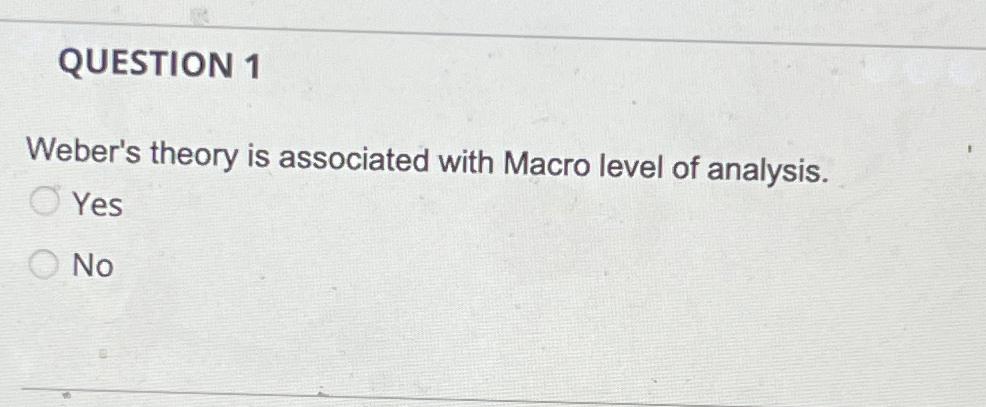 Solved QUESTION 1Weber's theory is associated with Macro | Chegg.com