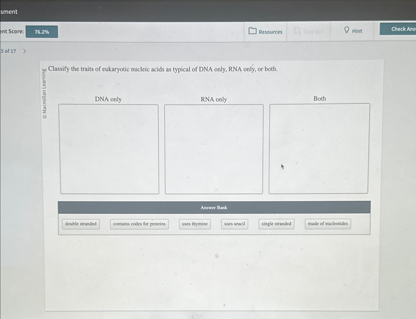 Solved sment5 ﻿of 17an Classify the traits of eukaryotic | Chegg.com