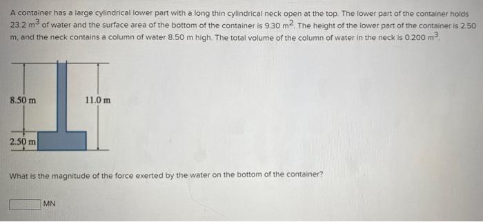 Solved A container has a large cylindrical lower part with a | Chegg.com
