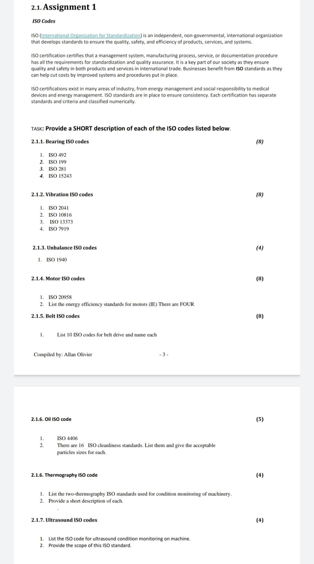 Solved 2.1. Assignment 1 ISO Codes ISO (International | Chegg.com