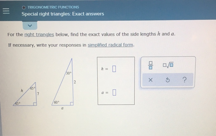 Solved III O TRIGONOMETRIC FUNCTIONS Special right | Chegg.com