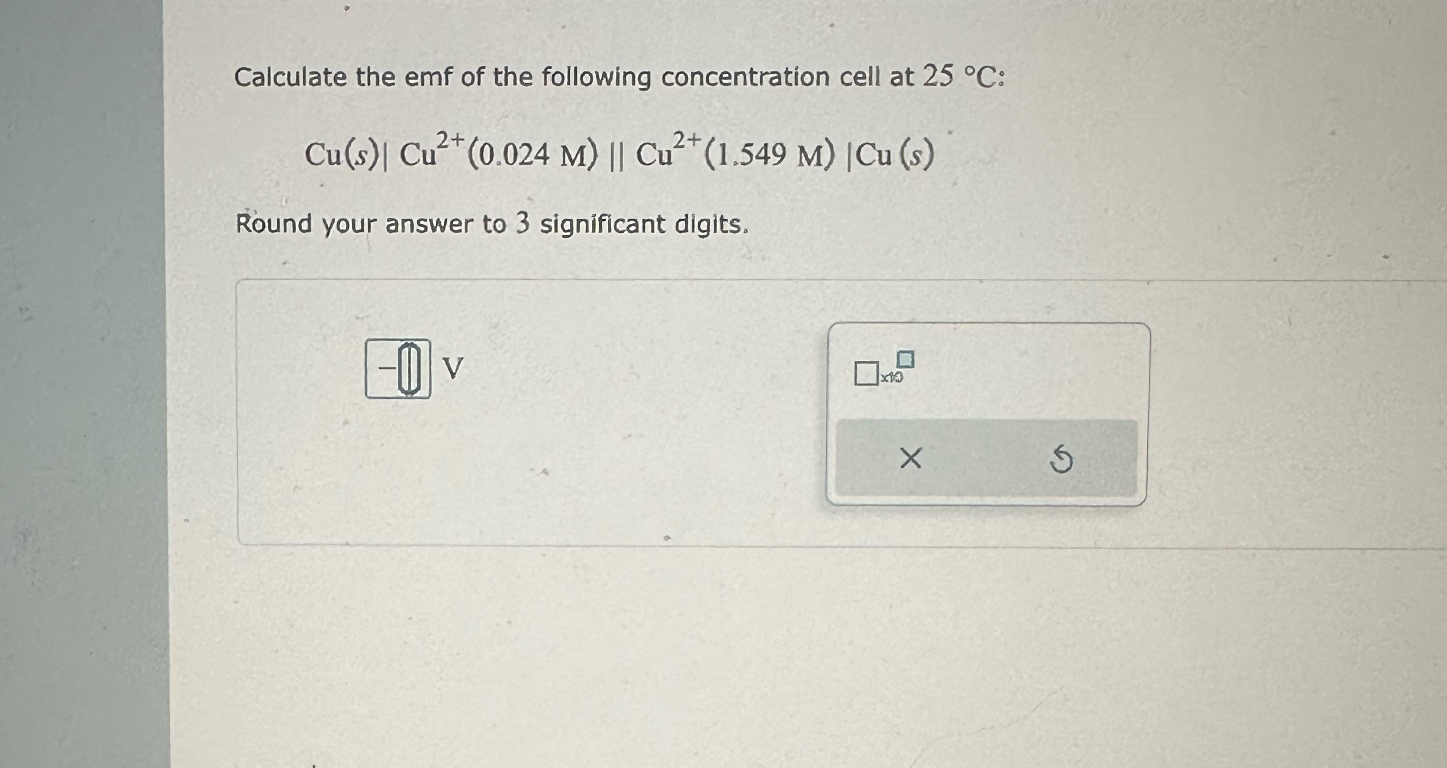 Calculate the emf of the following concentration cell | Chegg.com