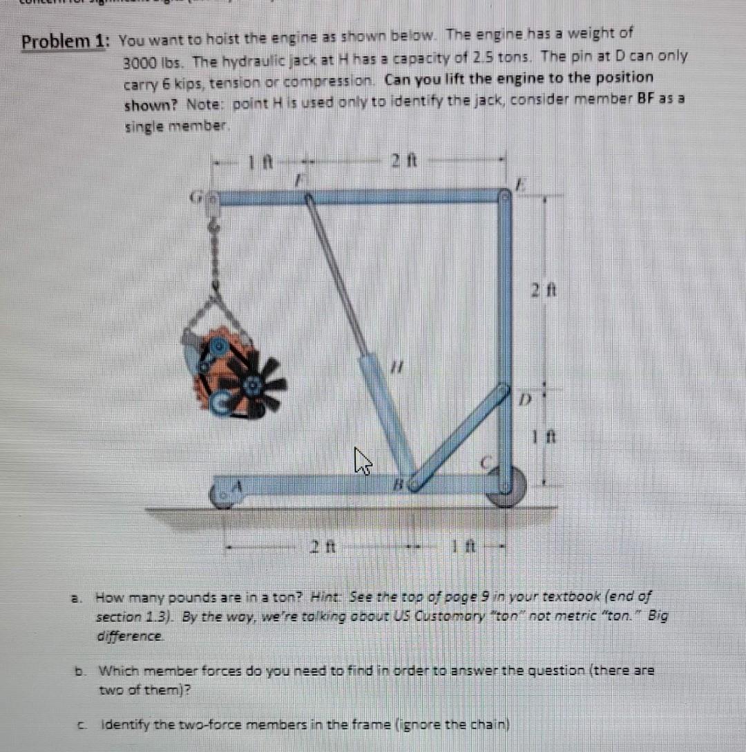Solved Problem 1: You want to hoist the engine as shown | Chegg.com