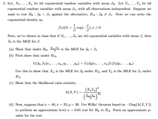 Solved Let, x1,dots,xn ﻿be iid exponential random variables | Chegg.com