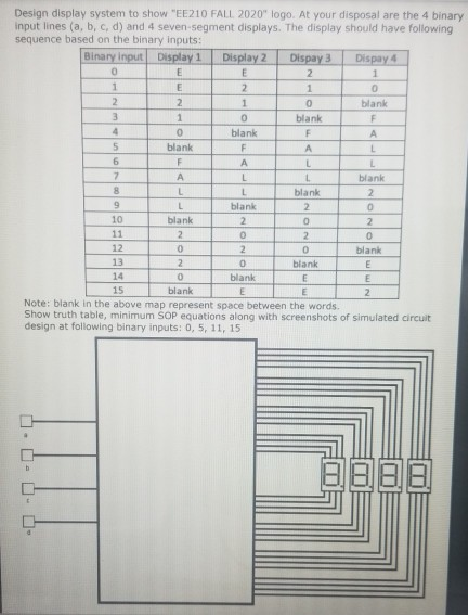 Solved Design display system to show "EE210 FALL 2020" logo. | Chegg.com