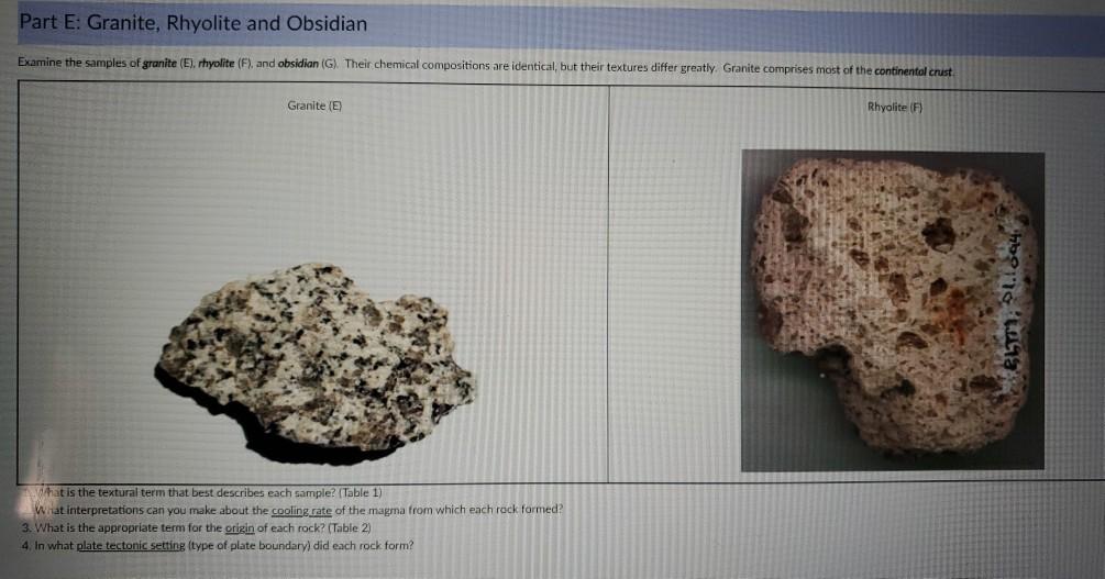 Solved Part E: Granite, Rhyolite and Obsidian Examine the | Chegg.com