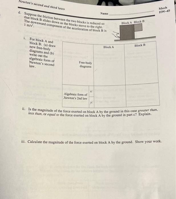 Solved 5. Two blocks are pushed to the right so that they | Chegg.com