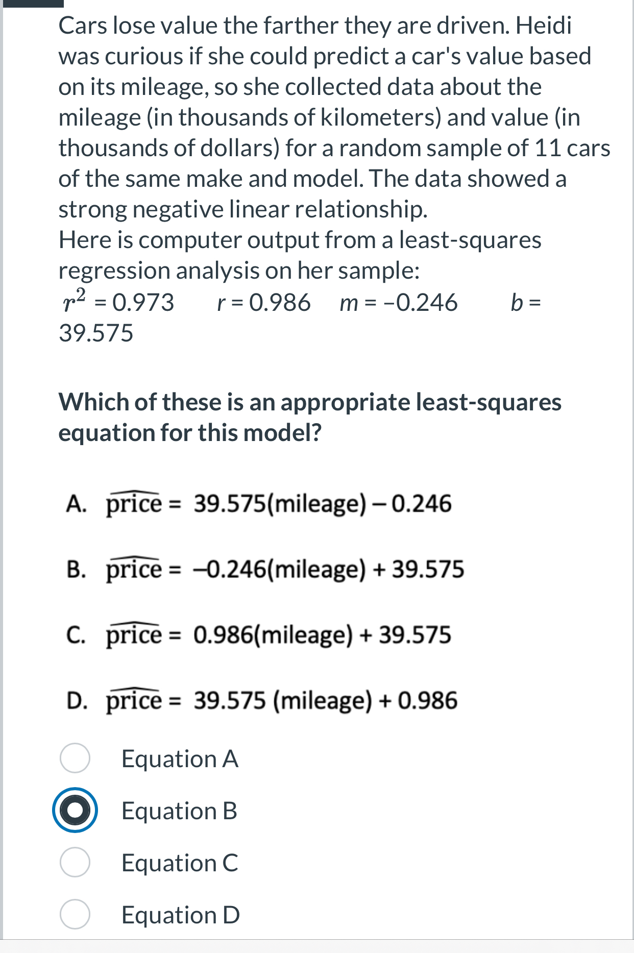 Solved Cars lose value the farther they are driven. Heidi | Chegg.com