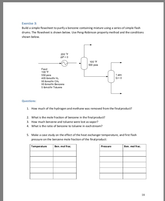 Exercise 3: Build a simple flowsheet to purify a | Chegg.com
