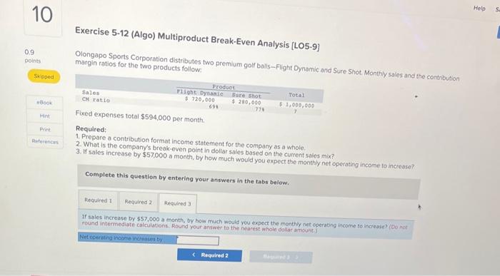 Solved Exercise 5-12 (Algo) Multiproduct Break-Even Analysis | Chegg.com