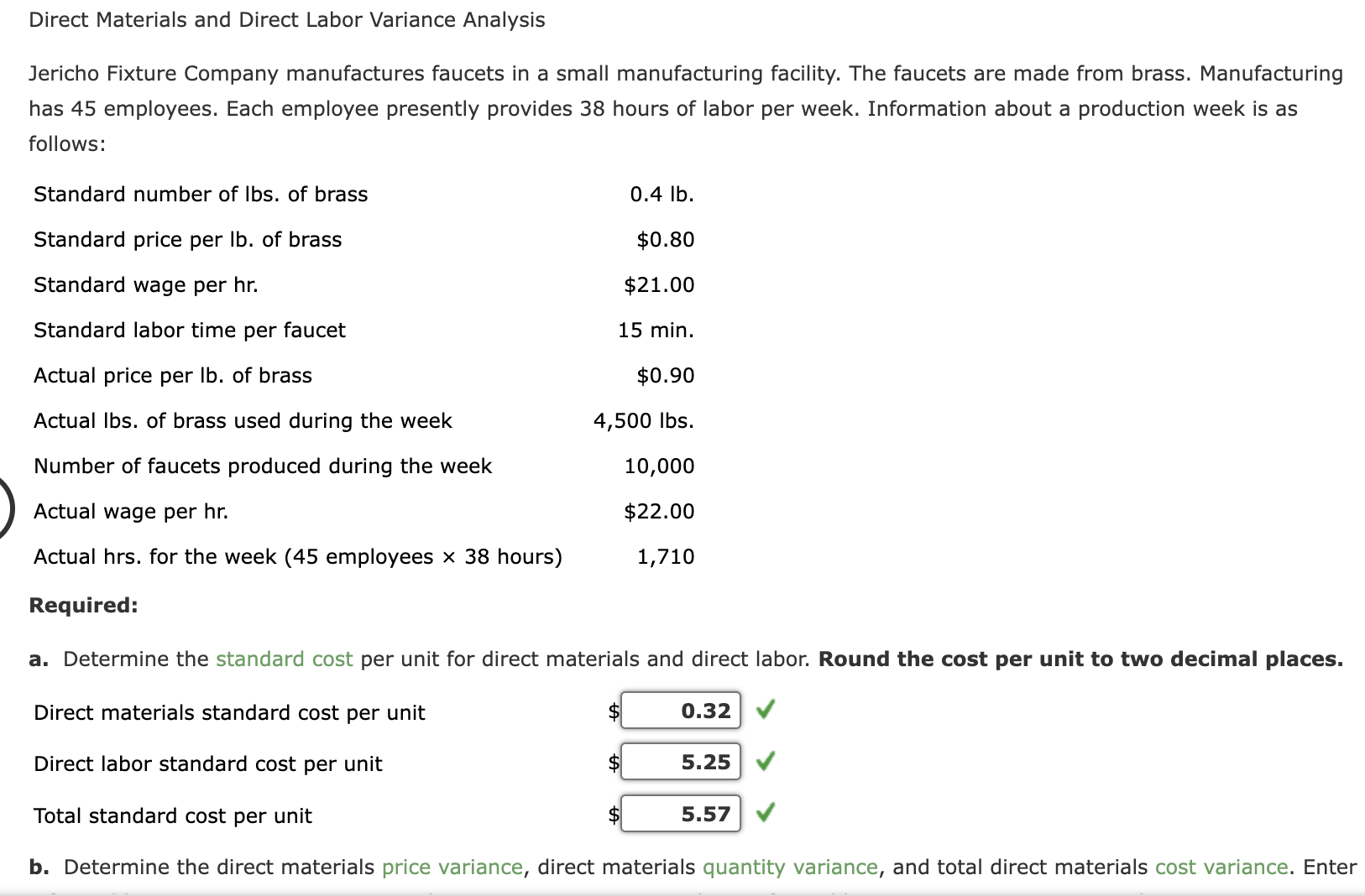 Solved b. ﻿Determine the direct materials price variance, | Chegg.com