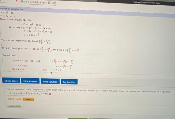 Solved 10x +y = 0.13r + 4y +27 0 Mathway Calculus Problem | Chegg.com