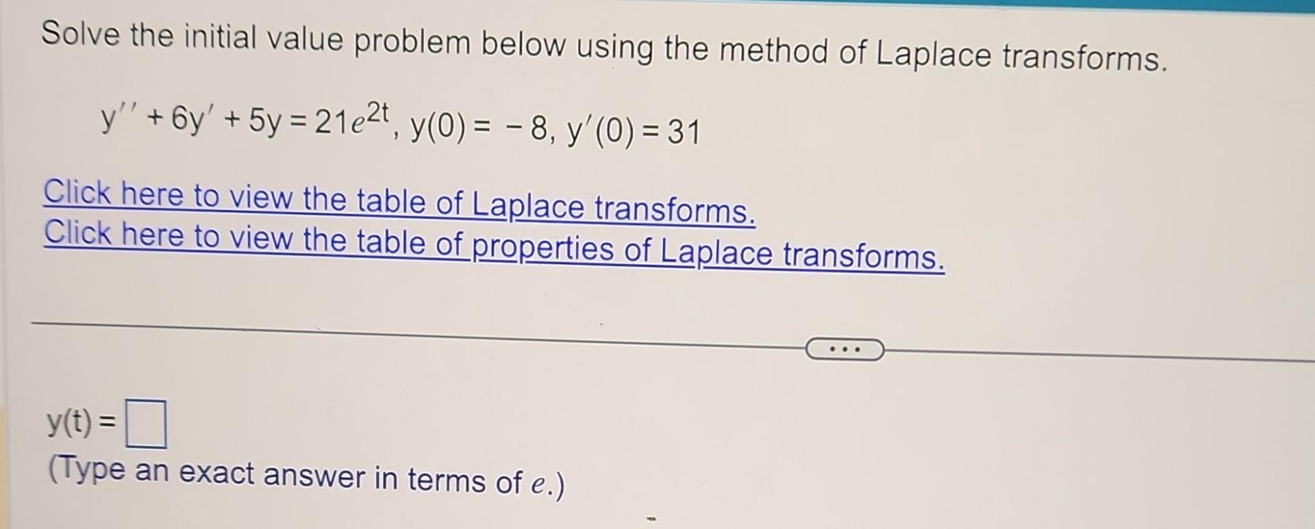 Solved Solve the initial value problem below using the | Chegg.com