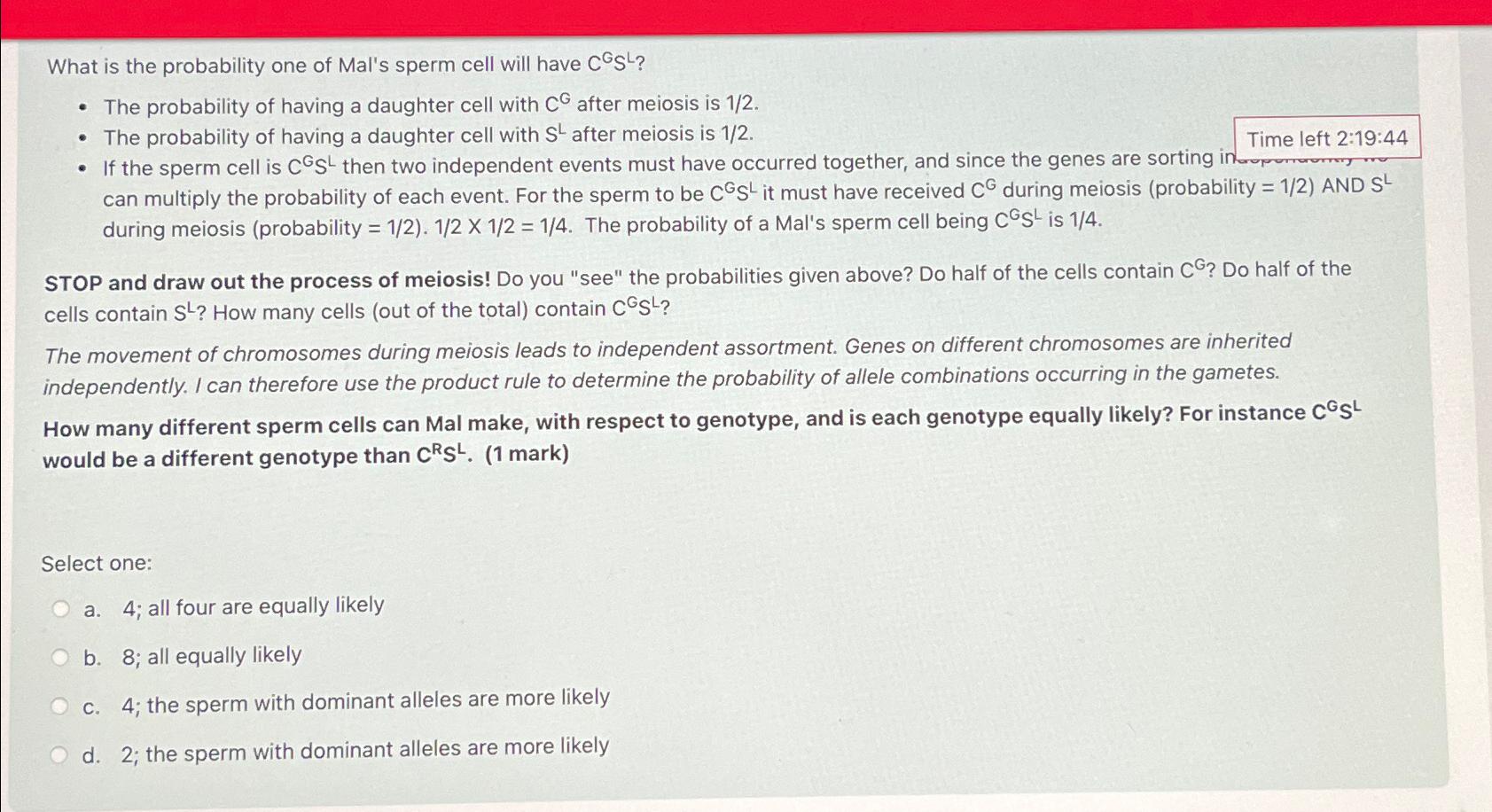 Solved What is the probability one of Mal's sperm cell will | Chegg.com