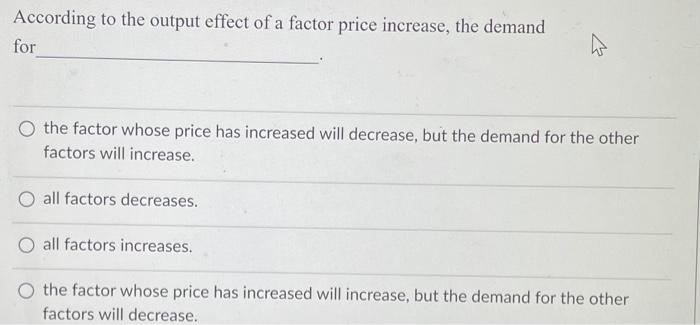 Solved According to the output effect of a factor price | Chegg.com