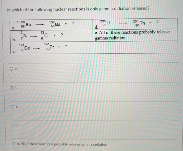 Solved In which of the following nuclear reactions is only | Chegg.com