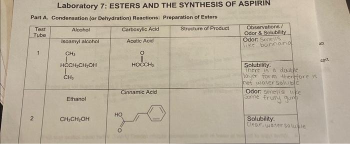 Laboratory 7: ESTERS AND THE SYNTHESIS OF ASPIRIN | Chegg.com