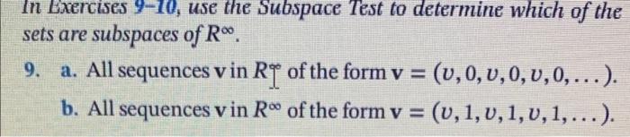 Solved In Exercises 9-10, use the Subspace Test to determine | Chegg.com