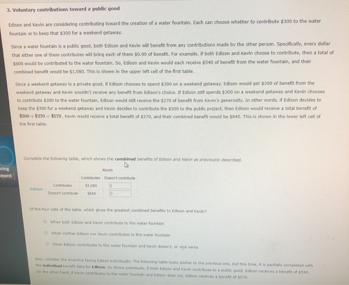 Solved 3. Voluntary contributions toward a public good | Chegg.com