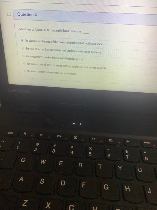 Solved Question 4 According to Adam Smith, "invisible hand" | Chegg.com