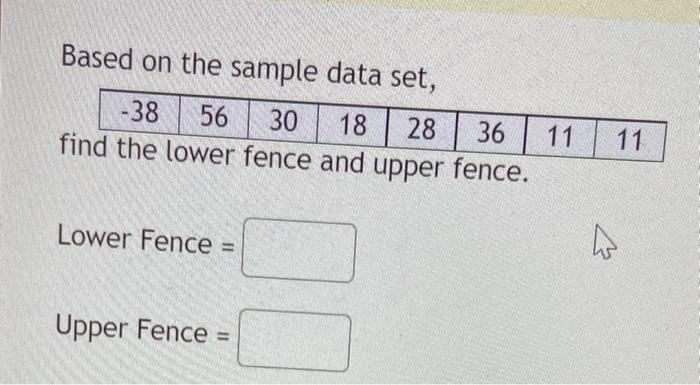 Solved Based on the sample data set. fi Lower Fence = Upper | Chegg.com