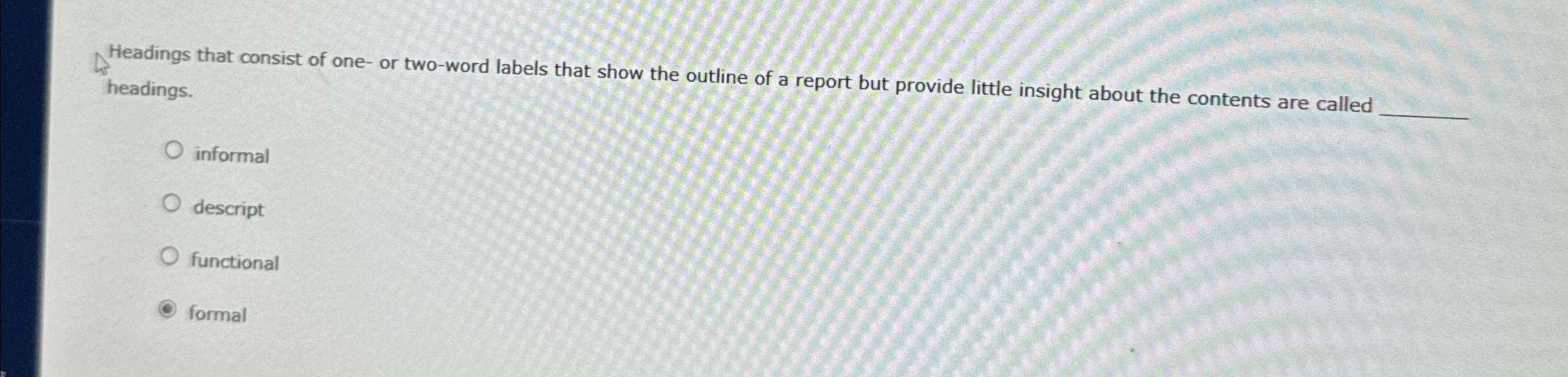 Solved Headings that consist of one- ﻿or two-word labels | Chegg.com