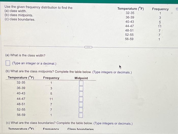 Solved (a) What is the class width? (Type an integer or a | Chegg.com