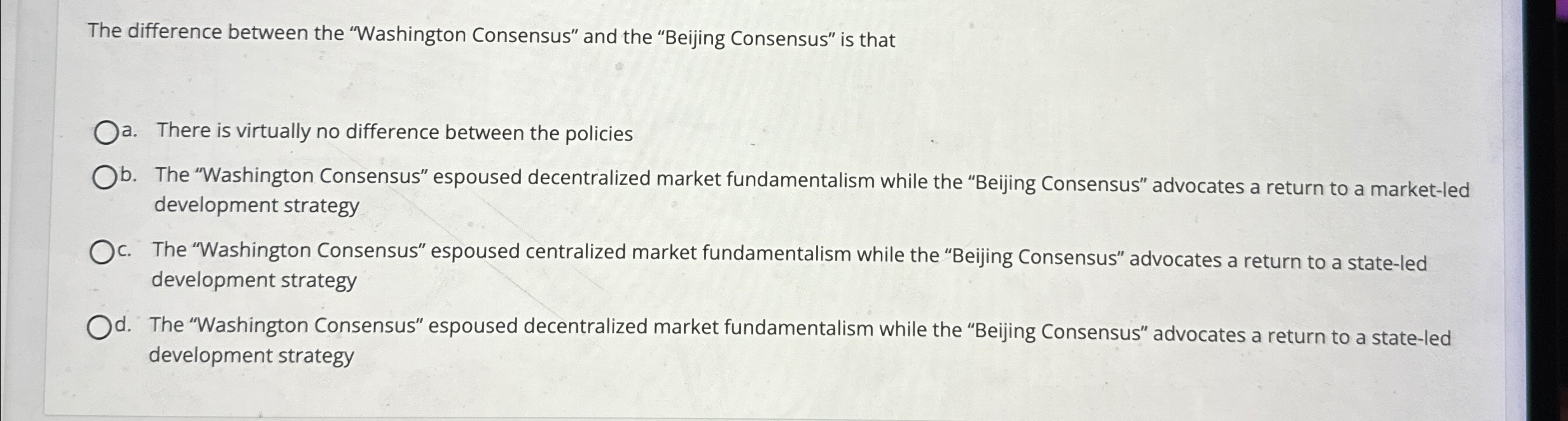 Solved The difference between the "Washington Consensus" and | Chegg.com