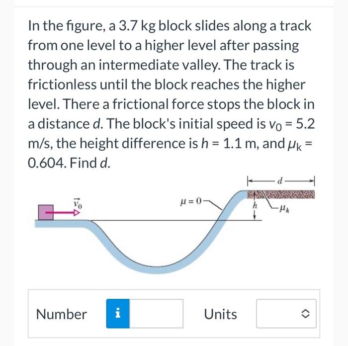 Solved In the figure, a 3.7 kg block slides along a track | Chegg.com