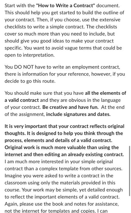 Solved Start with the "How to Write a Contract" document. | Chegg.com