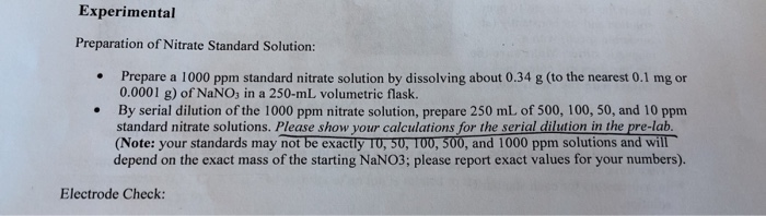 Solved Experimental Preparation of Nitrate Standard | Chegg.com