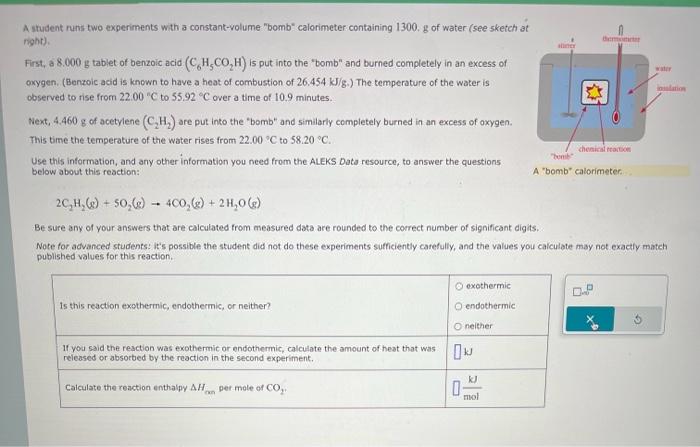 Solved A student runs two experiments with a constant-volume | Chegg.com