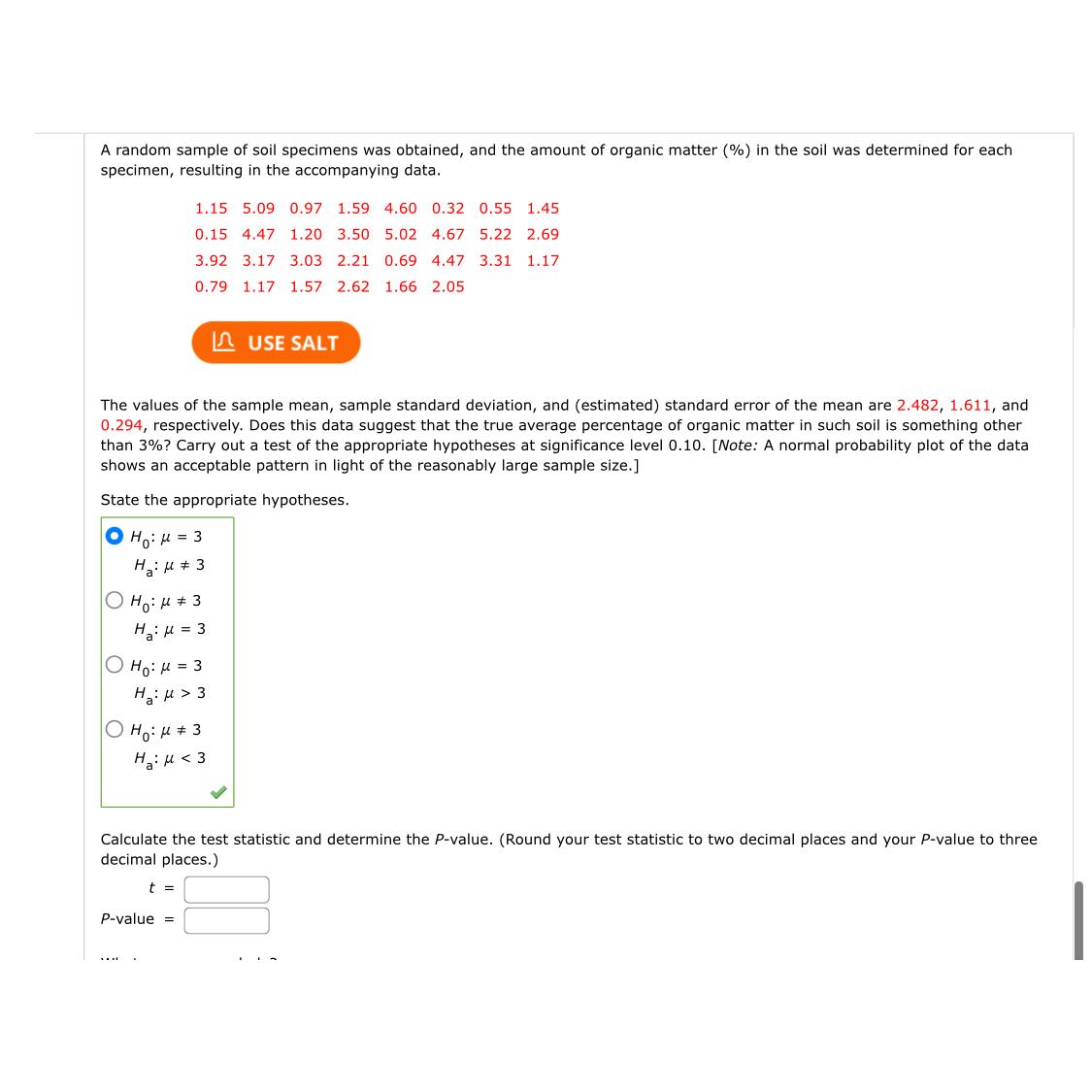 Solved A random sample of soil specimens was obtained, and | Chegg.com