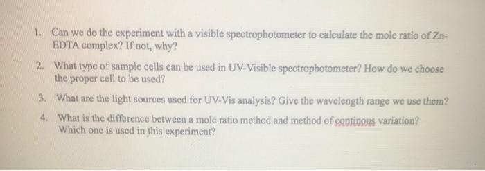 Solved Spectrophotometric Titration of Cu-EDTA complex T | Chegg.com
