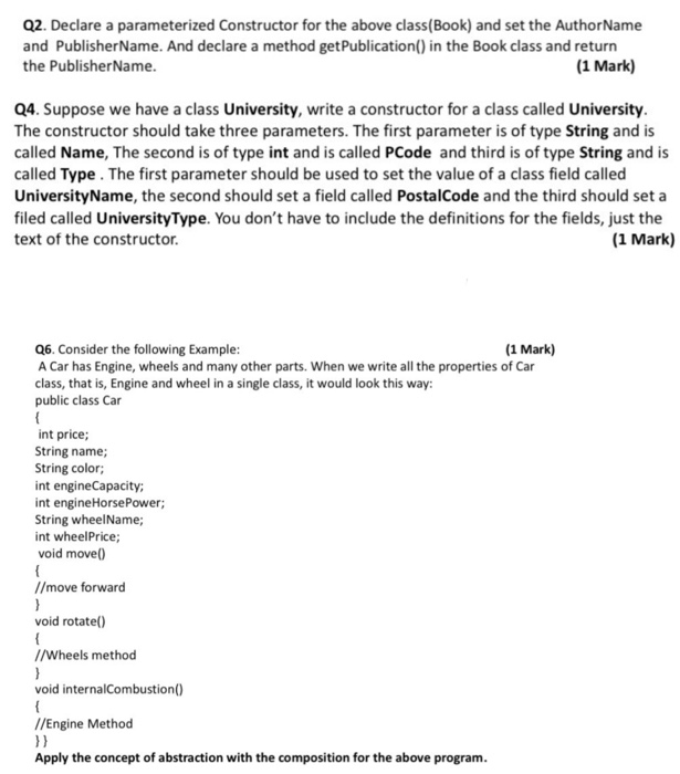 Solved Q2. Declare a parameterized Constructor for the above | Chegg.com