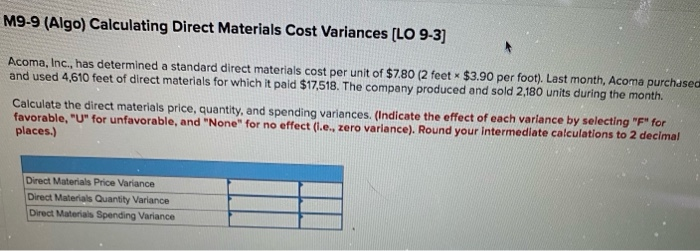 Solved M9-9 (Algo) Calculating Direct Materials Cost | Chegg.com