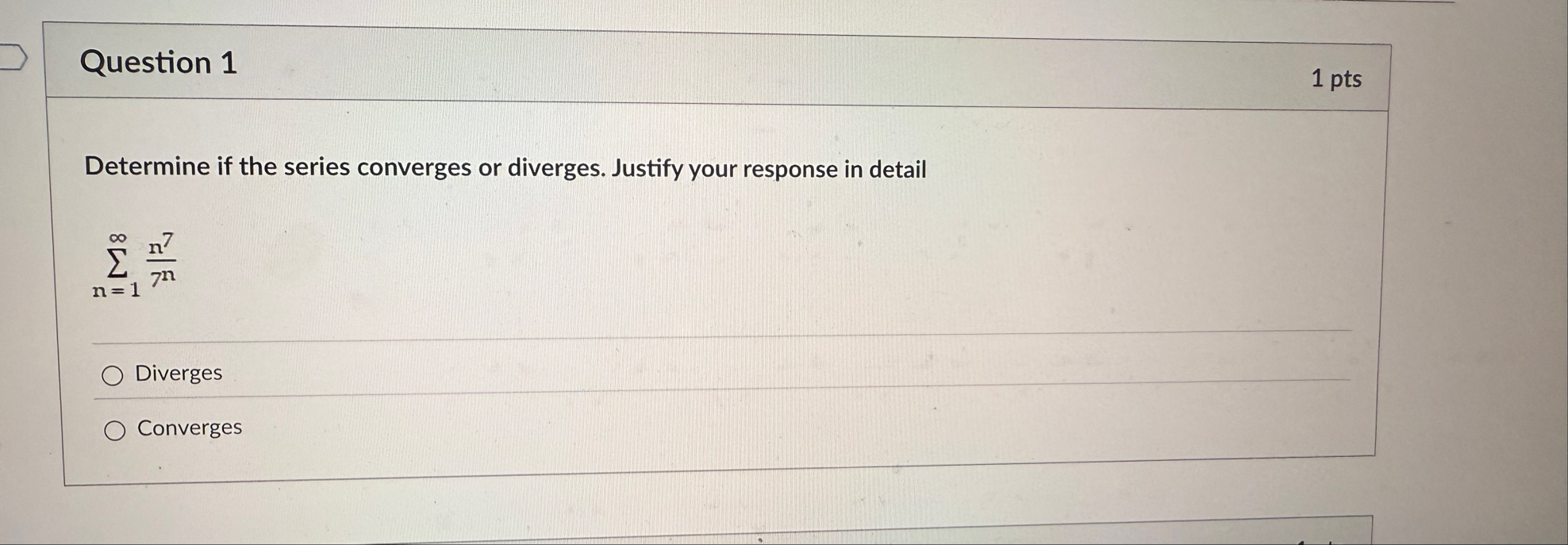 Solved Question 11 ﻿ptsDetermine if the series converges or | Chegg.com