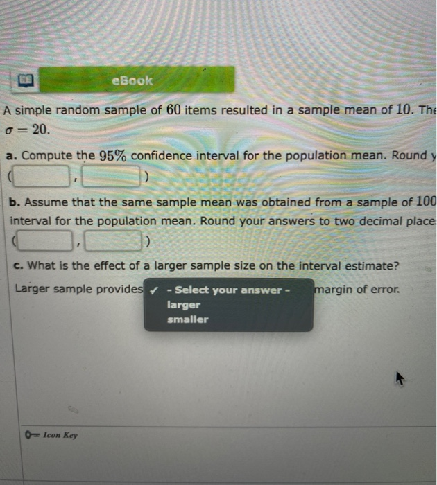 Solved eBook A simple random sample of 60 items resulted in | Chegg.com