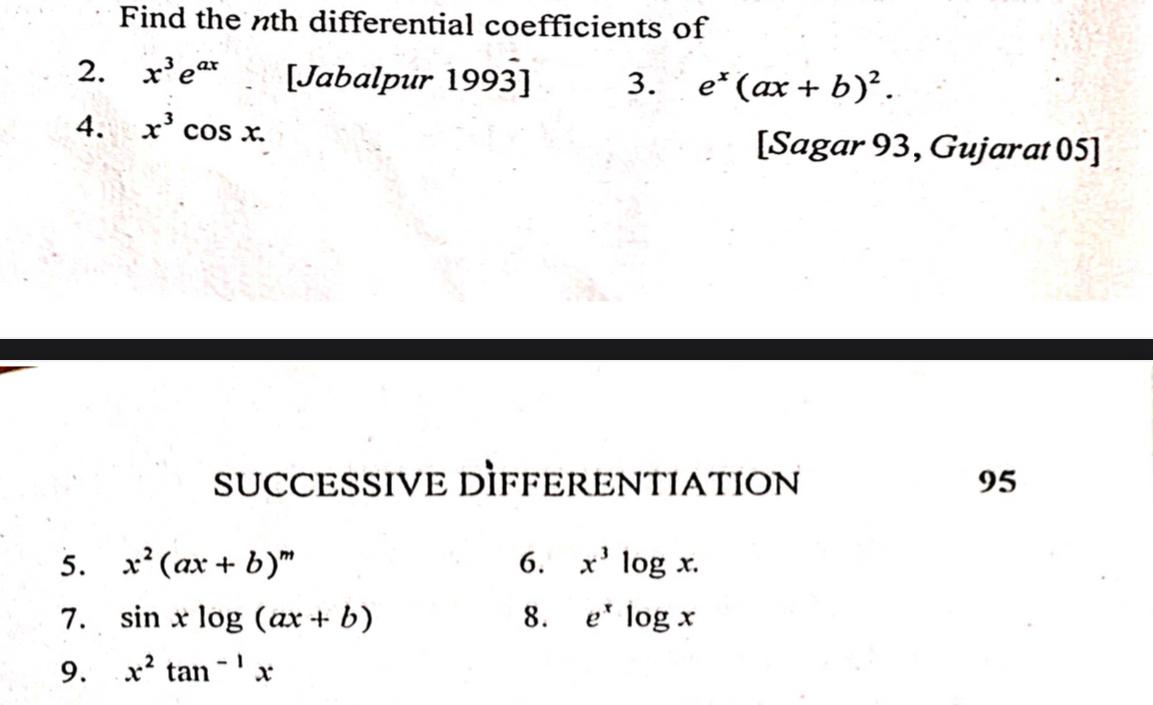 Find the nth differential coefficients | Chegg.com