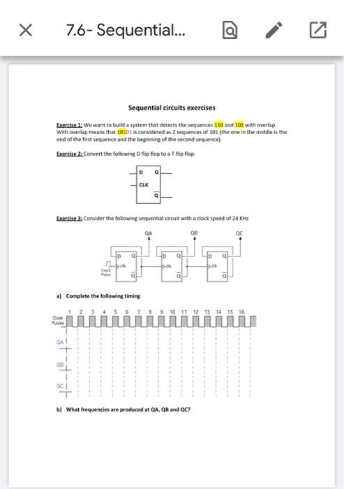 Solved Х 7.6- Sequential... o Sequential circuits exercises | Chegg.com
