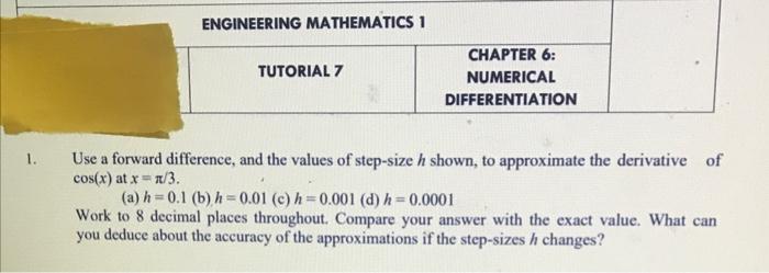 Solved ENGINEERING MATHEMATICS 1 TUTORIAL 7 CHAPTER 6: | Chegg.com