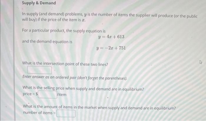 Solved In supply (and demand) problems, y is the number of | Chegg.com