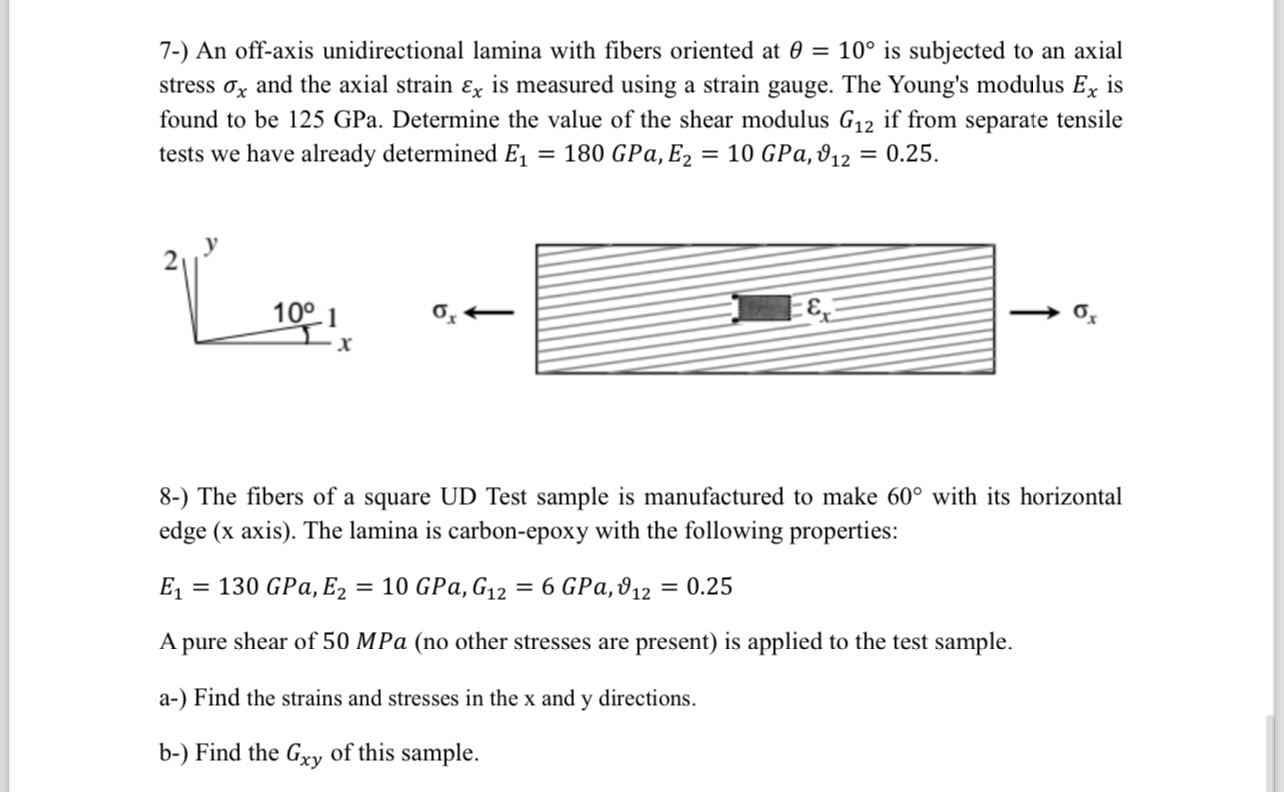 Solved 7-) ﻿An off-axis unidirectional lamina with fibers | Chegg.com