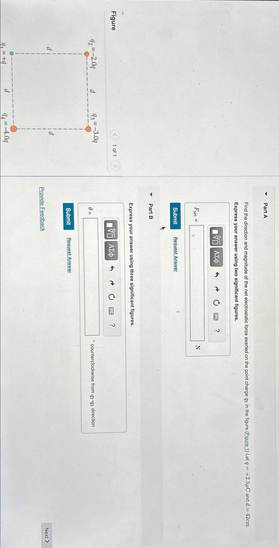 Part AFind the direction and magnitude of the net | Chegg.com