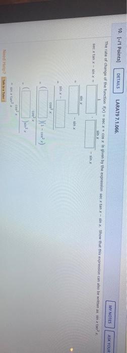 Solved 10. (-/1 Points) DETAILS LARAT9 7.1.066. MY NOTES The | Chegg.com Solved 10. (-/1 Points) DETAILS LARAT9 7.1.066. MY NOTES The | Chegg.com