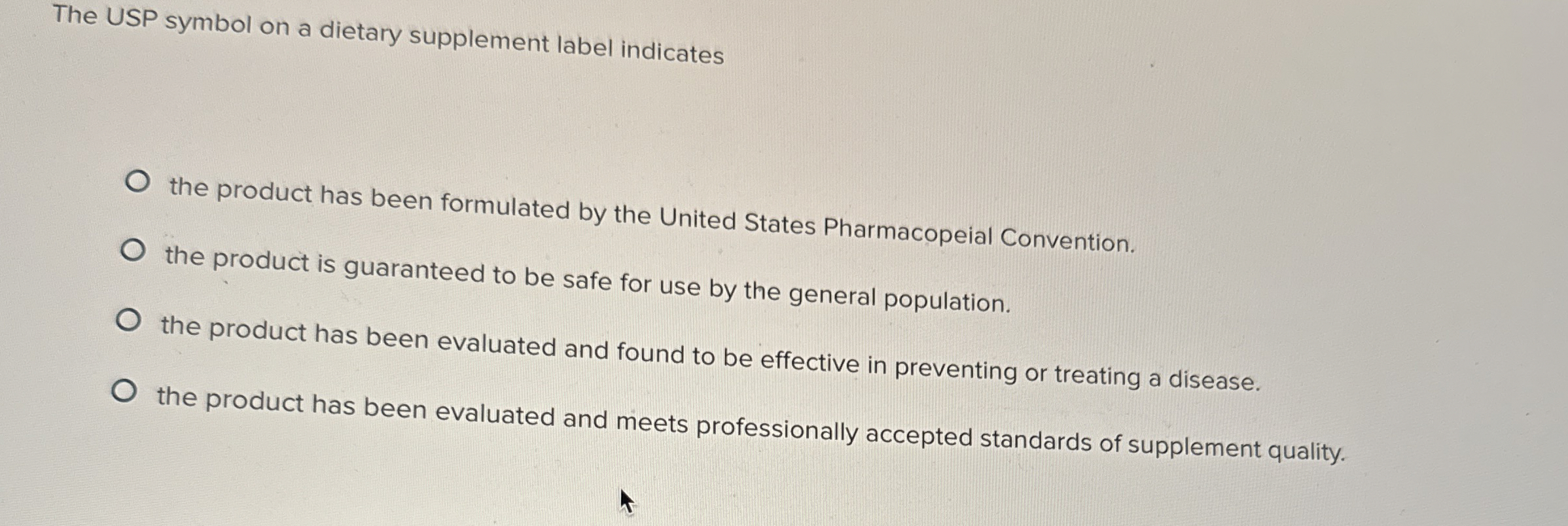 Solved The USP symbol on a dietary supplement label | Chegg.com