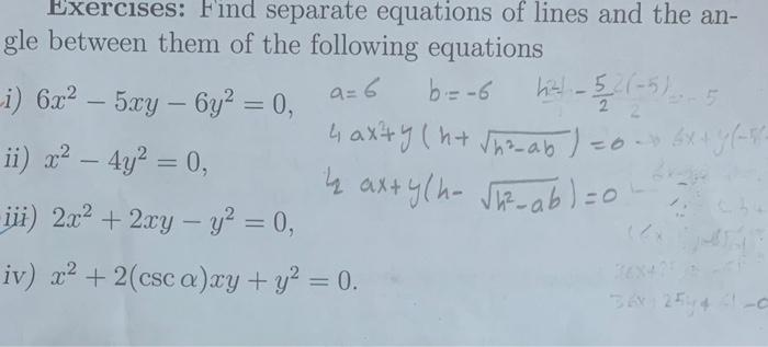 Solved Exercises: Find separate equations of lines and the | Chegg.com