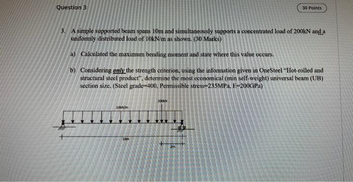 Solved 3. A simple supported beam spans 10 m and | Chegg.com