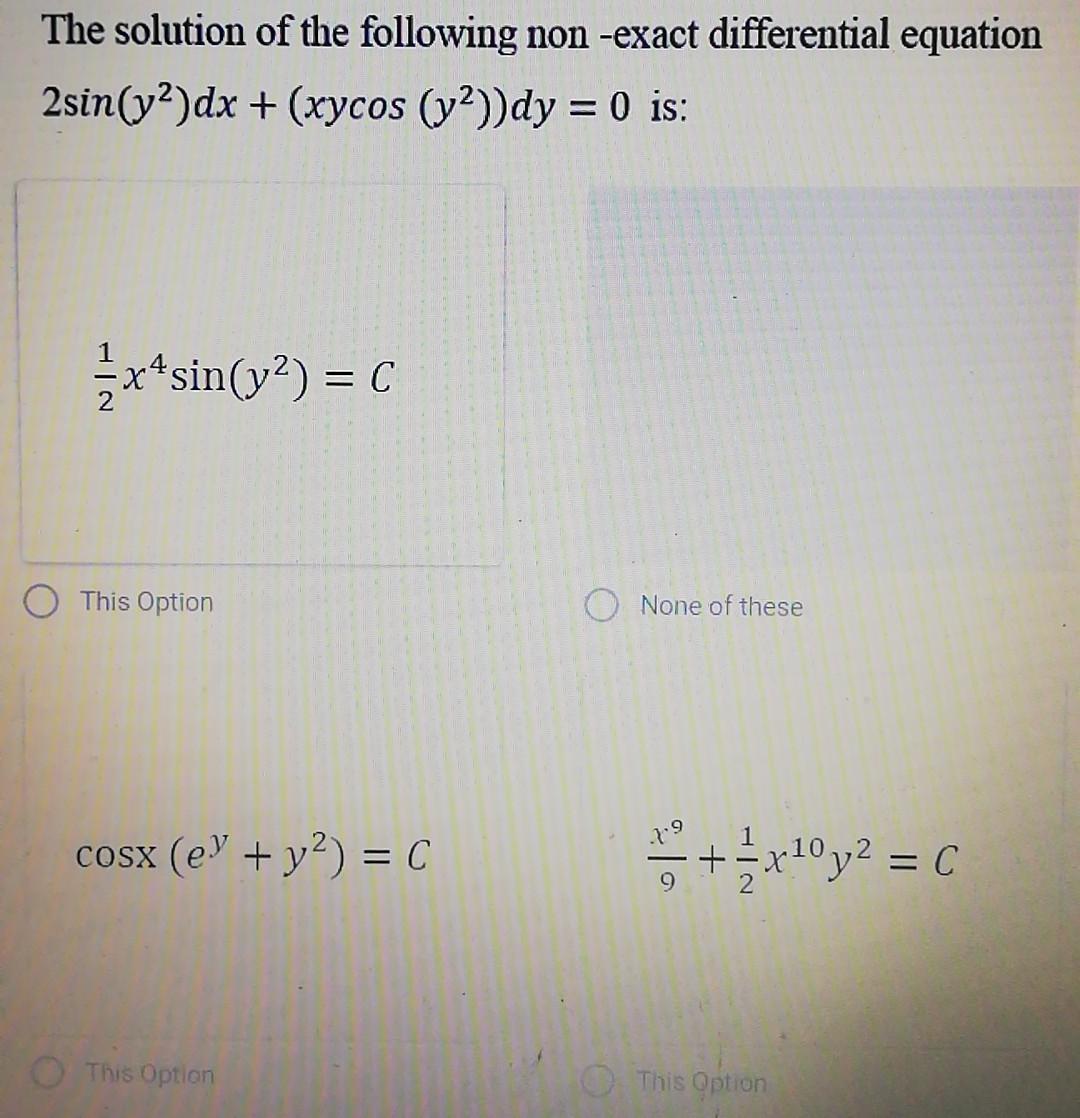 Solved The solution of the following non -exact differential | Chegg.com