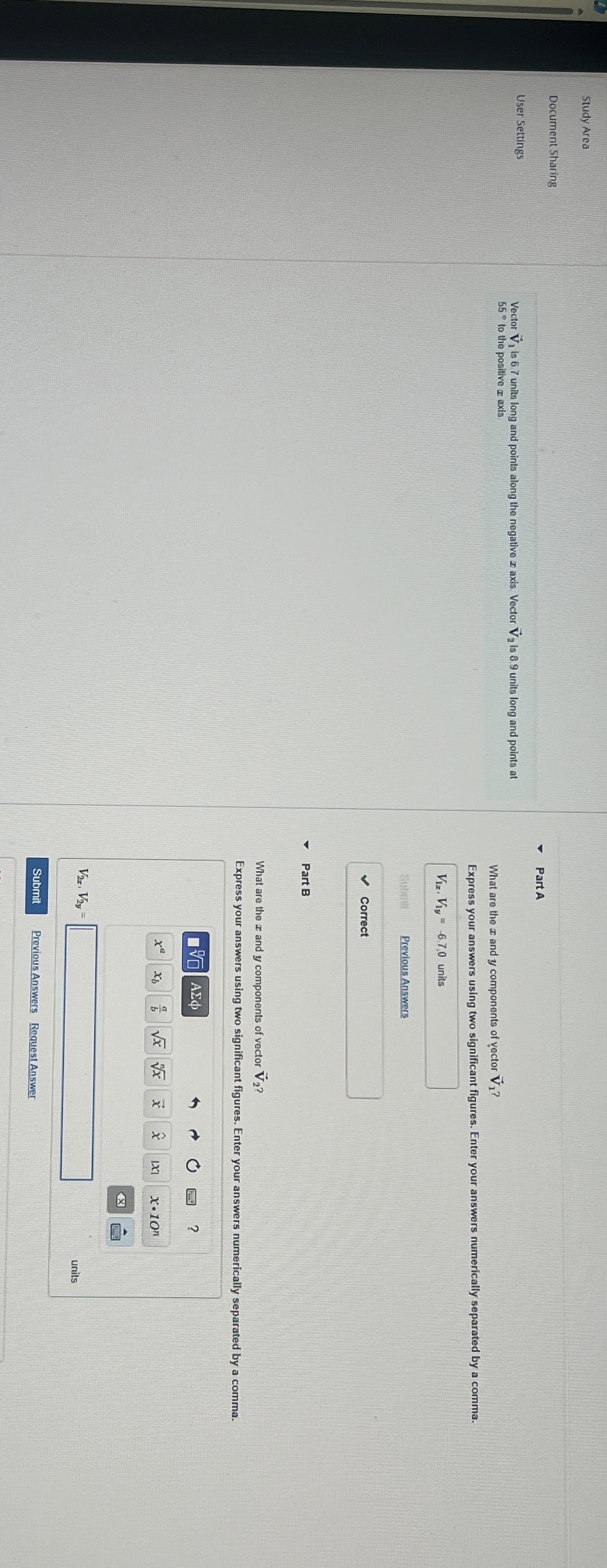 Solved Vector vec(V)1 ﻿is 6.7 ﻿units long and points along | Chegg.com